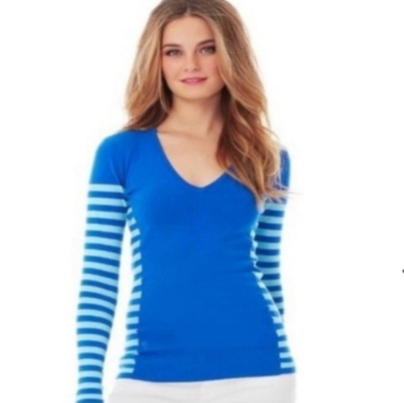 Lilly Pulitzer | Sweaters | Final Price Lilly Pulitzer Like New Blue Stripe V Neck Adelaide ...